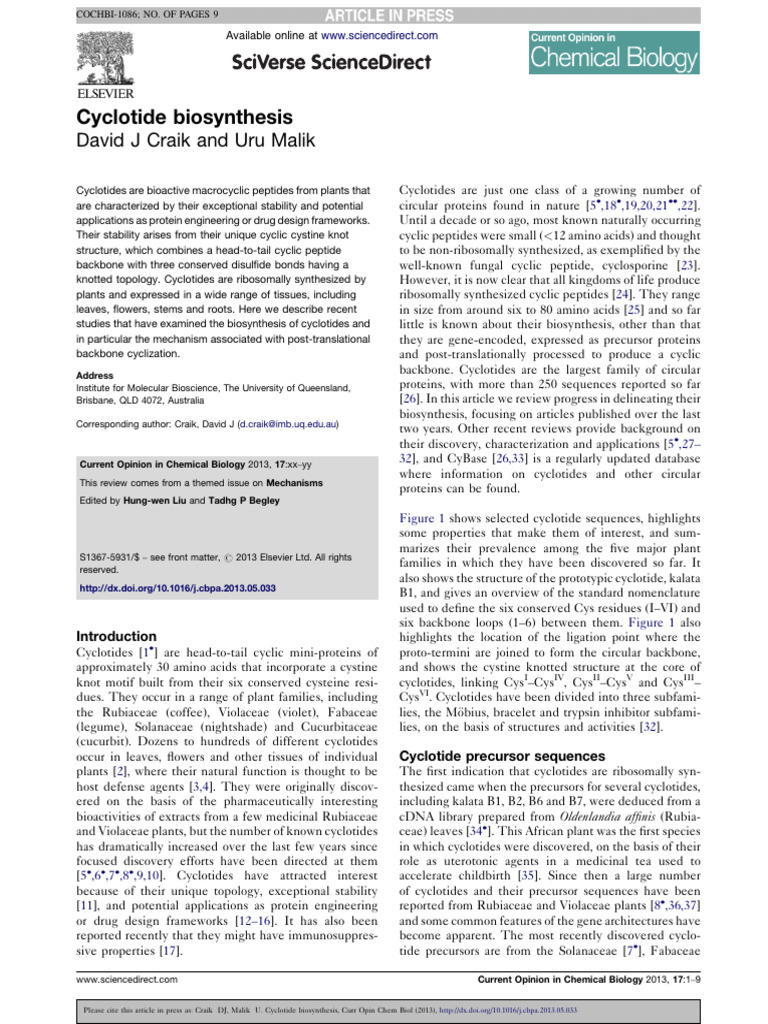 Cyclotide Biosynthesis | PDF | Biochemistry | Chemistry