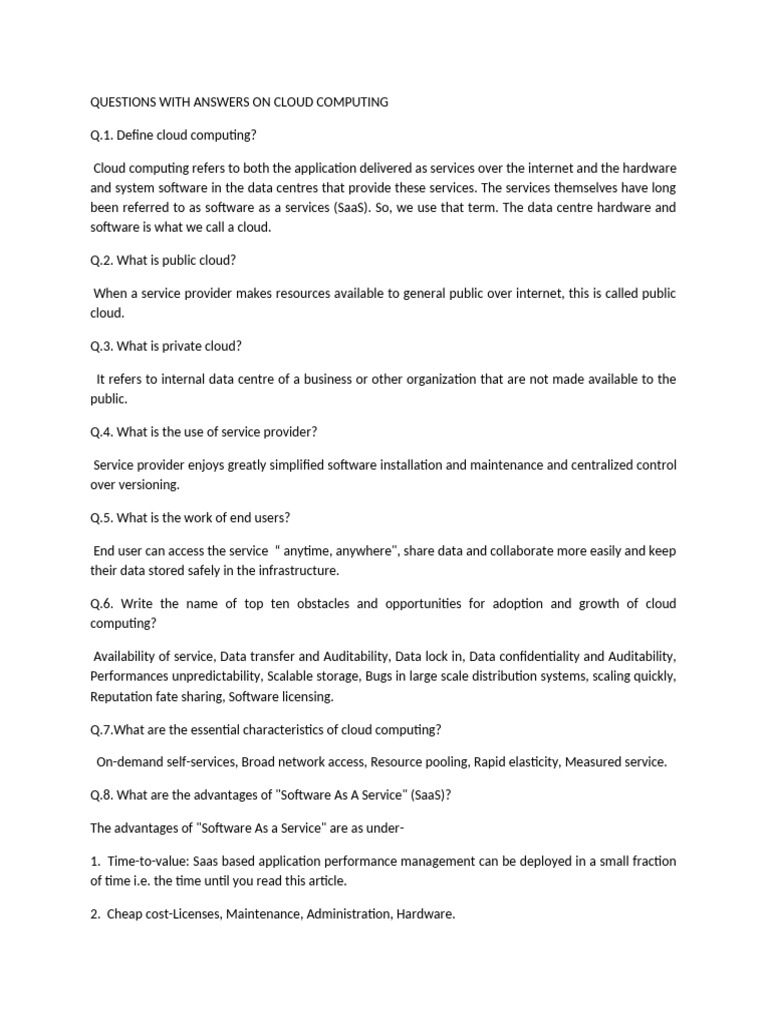 Cloud Computing Q&A: Key Concepts Explained | PDF | Cloud Computing ...
