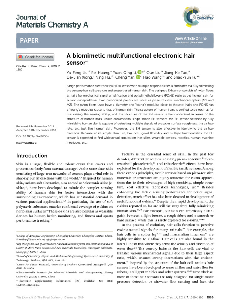 A Biomimetic Multifunctional Electronic Hair | PDF | Sensor | Stress ...