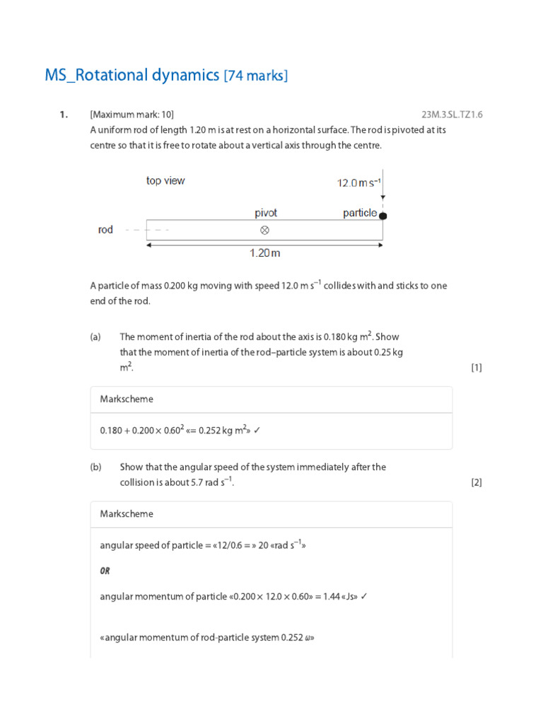 MS_Rotational dynamics (1) | PDF | Rotation Around A Fixed Axis | Angular Momentum