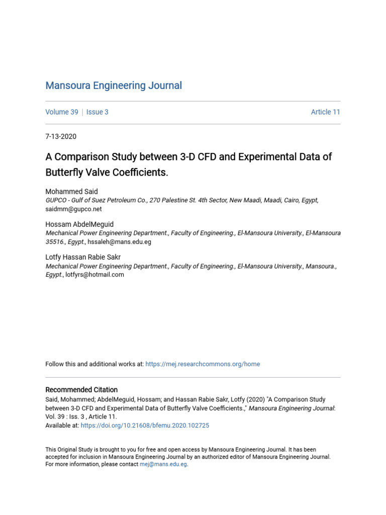 A Comparison Study Between 3-D CFD and Experimental Data of Butte | PDF | Fluid Dynamics ...