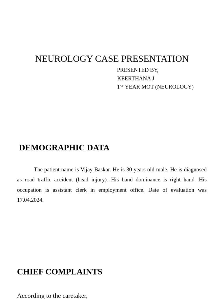 Neurology Case Presentation - Keerthana | PDF | Balance (Ability)