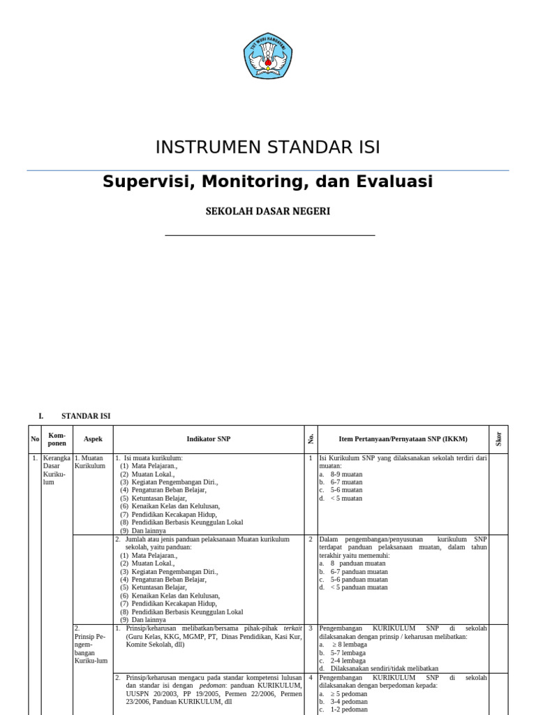 Instrumen Standar Isi | PDF
