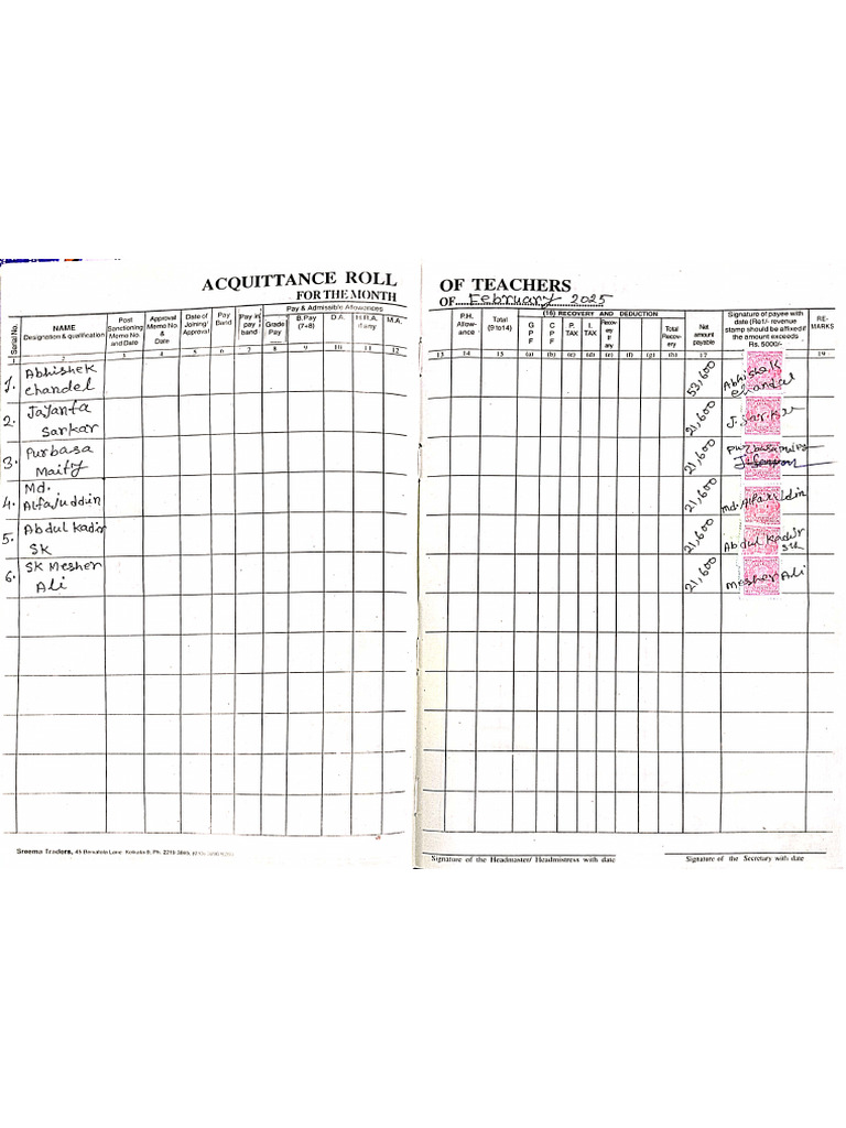 Salary Acquitance Register | PDF