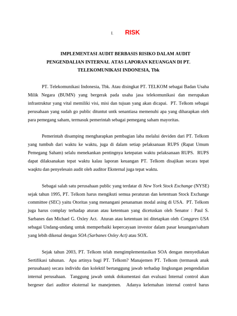 HIRO TUGIMAN-IMPLEMENTASI AUDIT BERBASIS RISIKO DALAM AUDIT PENGENDALIAN INTERNAL ATAS LAPORAN ...