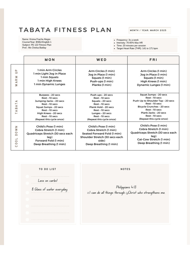 Fitness Plan - 20250327 - 130337 - 0000 | PDF | Heart Rate | Physical ...