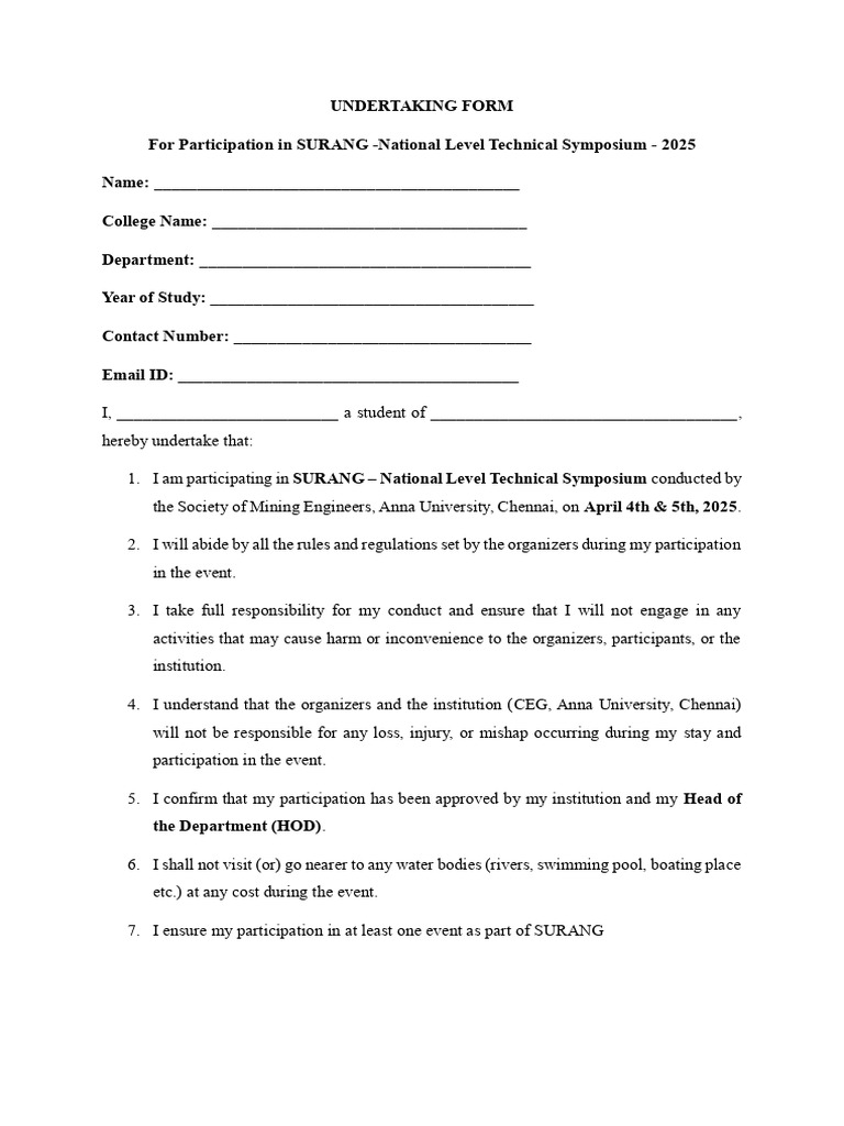 UNDERTAKING FORM For Male Students | PDF | Justice | Crime & Violence