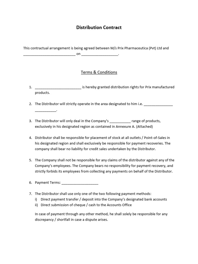 Distribution Contract for Prix Products | PDF | Payments | Business