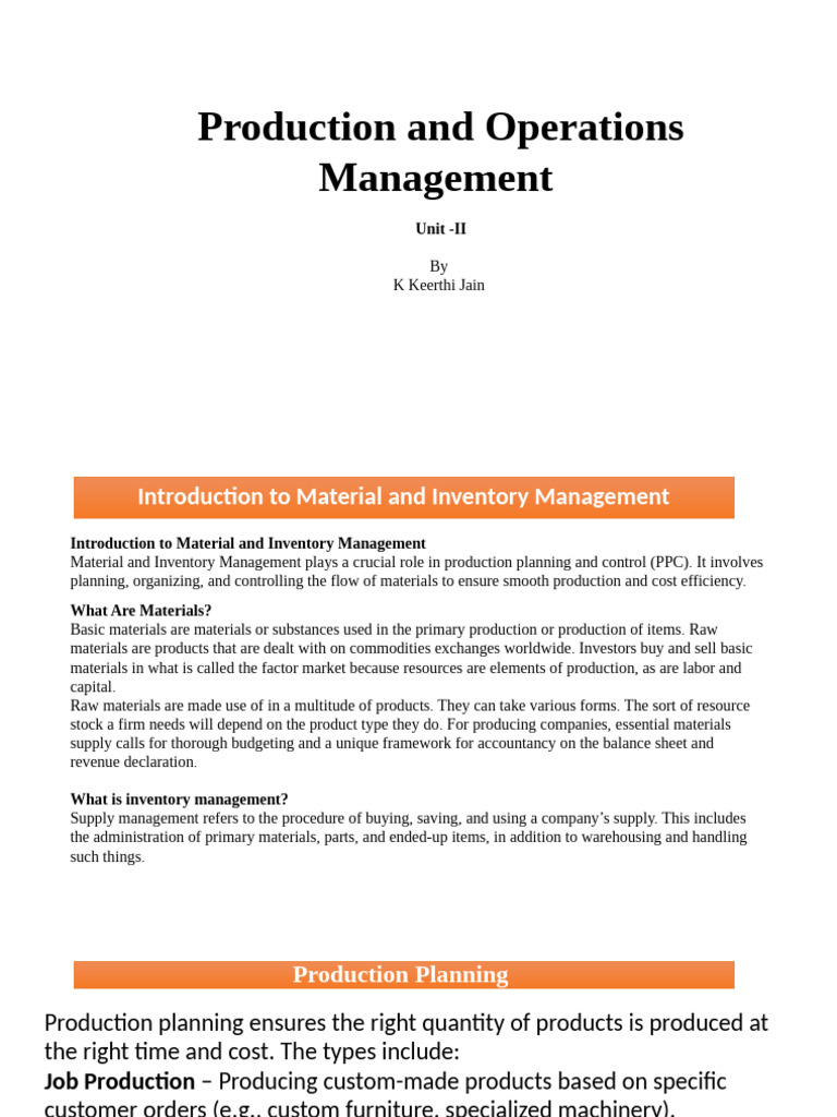 POM-Unit 2 | PDF | Inventory | Lean Manufacturing