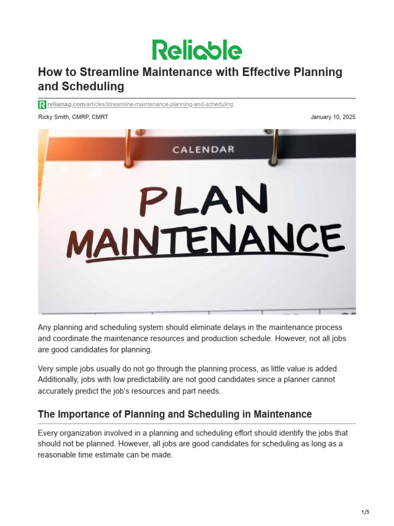 Streamline Maintenance Planning Guide | PDF | Business