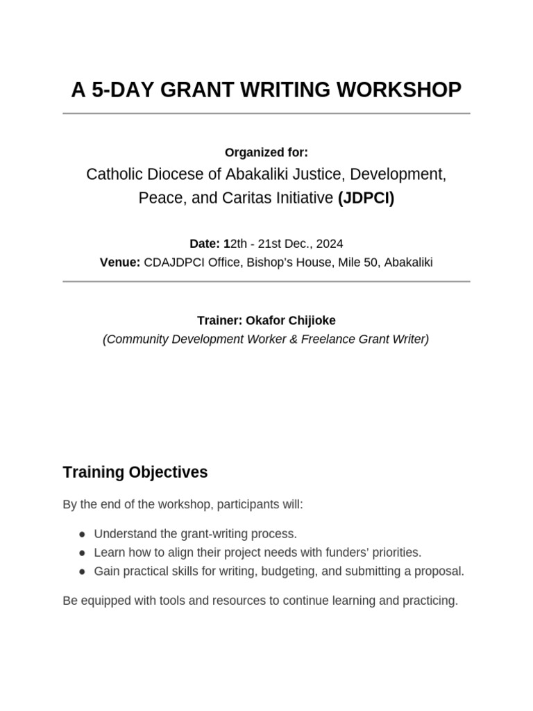 5-Day Grant Writing Workshop 2024 | PDF | Non Governmental Organization ...