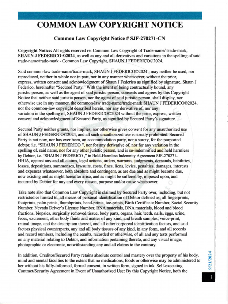 Common Law Copyright Notice #SJF - 270271-Cn | PDF