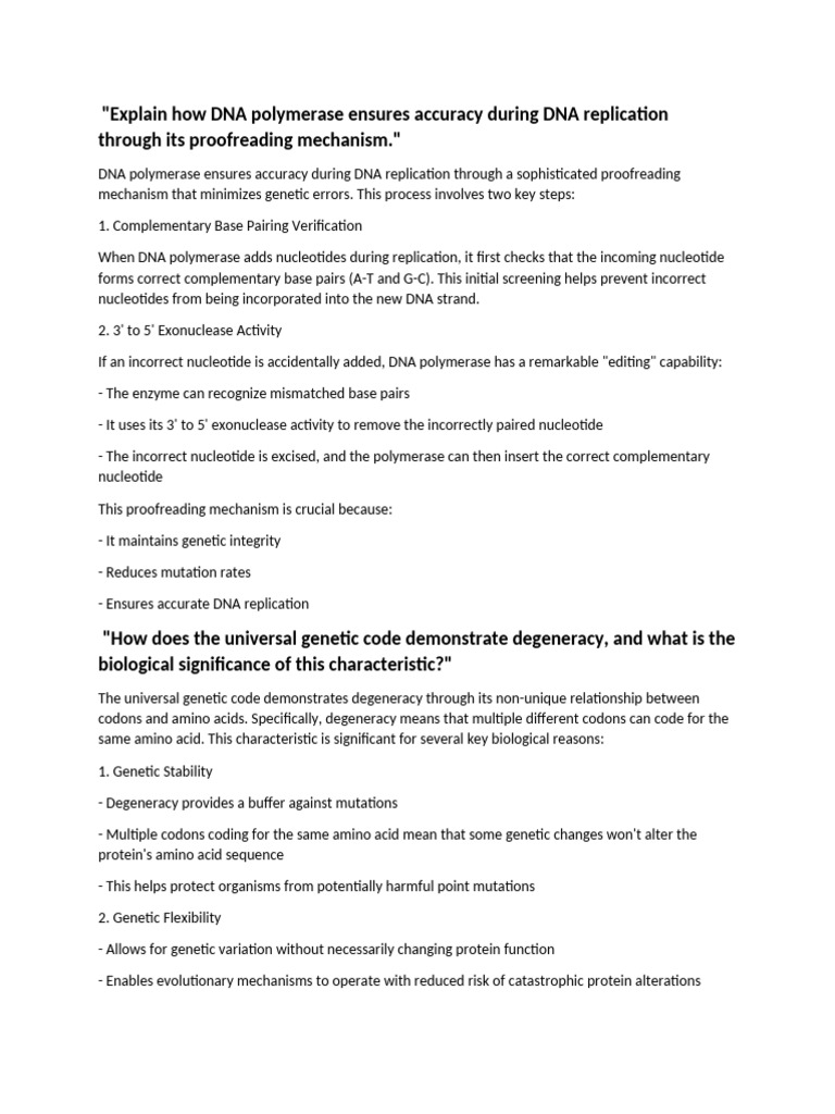 DNA Polymerase Proofreading Mechanism | PDF | Genetic Code | Mutation
