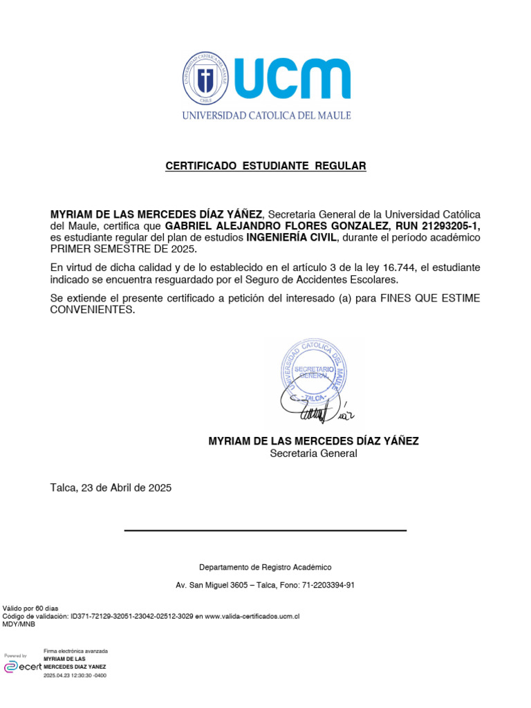 Id37-17 - Certificado de Estudiante Regular | PDF