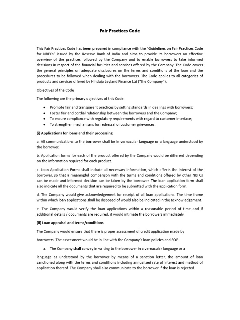 Fair Practices Code 2024 | PDF | Loans | Interest