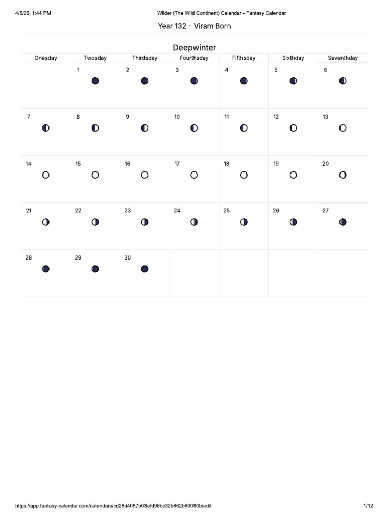 Wilder Calendar | PDF