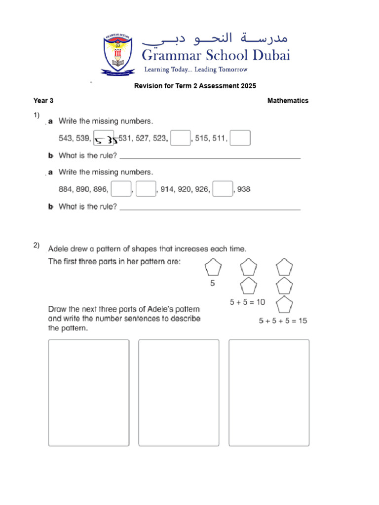 Yr.3 Maths - Revision - Term 2 | PDF