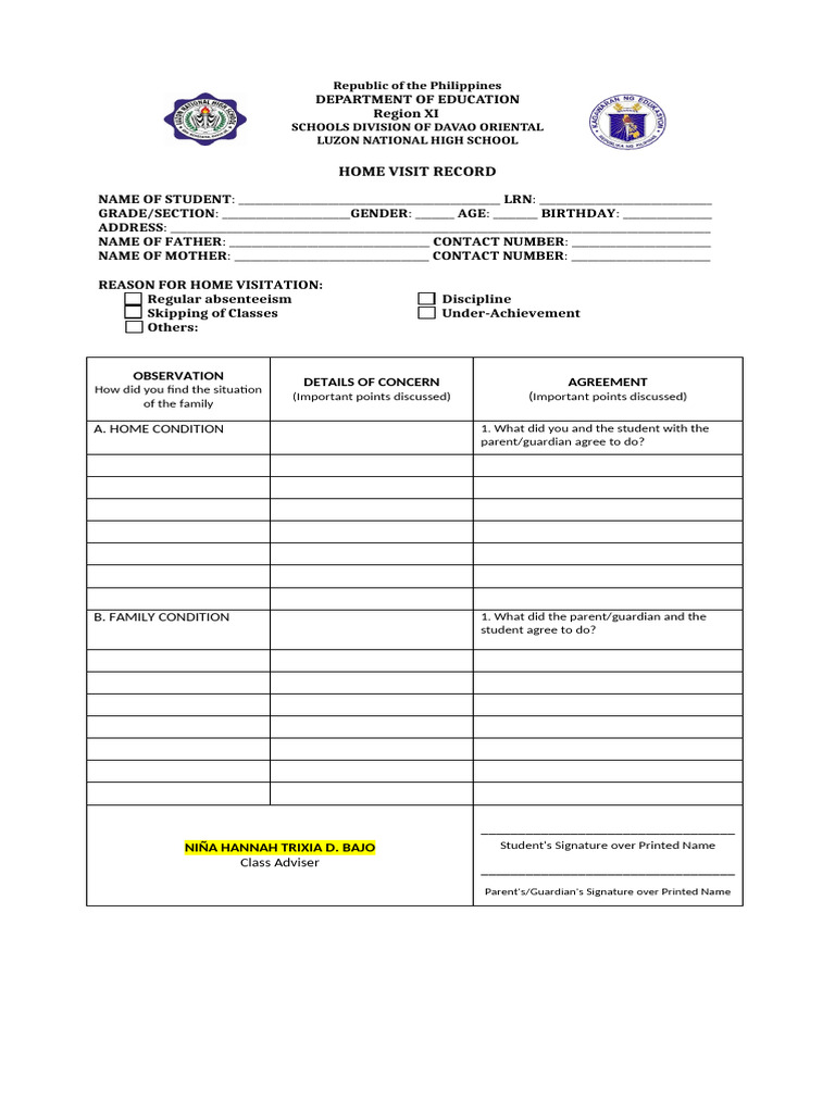 Home Visit Form V2.2 | PDF