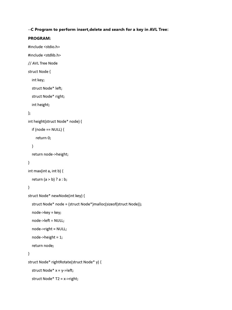 AVL Tree Insert, Delete, Search C Program | PDF | Software Engineering | Algorithms And Data ...