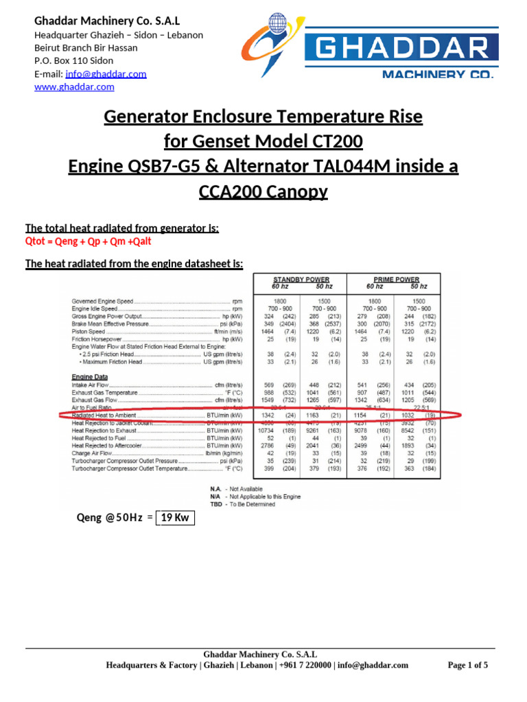 Generator Enclosure Temperature Rise CT200 - QSB7G5 | PDF ...