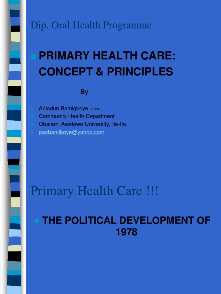 Primary Health Care Principles | PDF | Health System | Health Policy