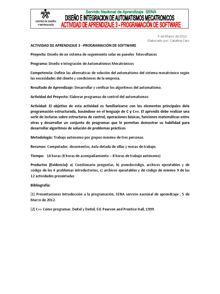 A APRENDIZAJE 3 Programación Software | PDF | Algoritmos | Programación de computadoras