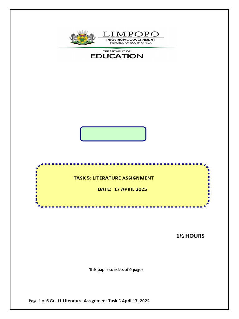 GR 11 Efal Sba-Task - Literature Assignment - Question Paper (QP) | PDF ...