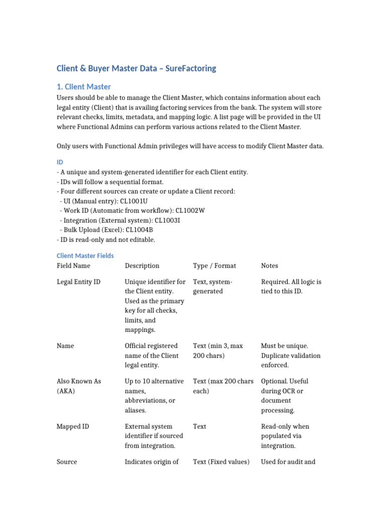 Client Buyer Master Data SureFactoring | PDF | Identifier | Software ...