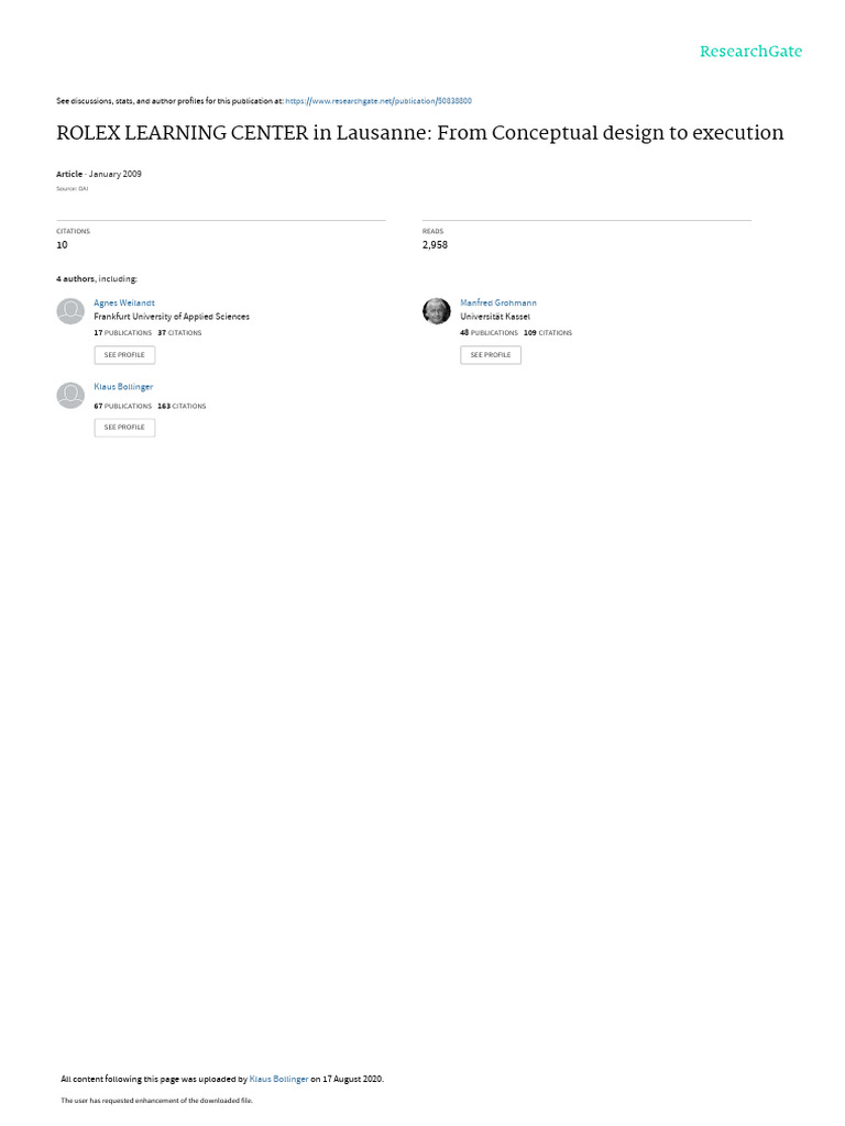 Rolex Learning Center in Lausanne From Conceptual | PDF | Concrete ...