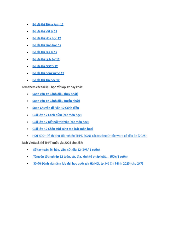 Bộ Đề Thi Tiếng Anh 12 | PDF