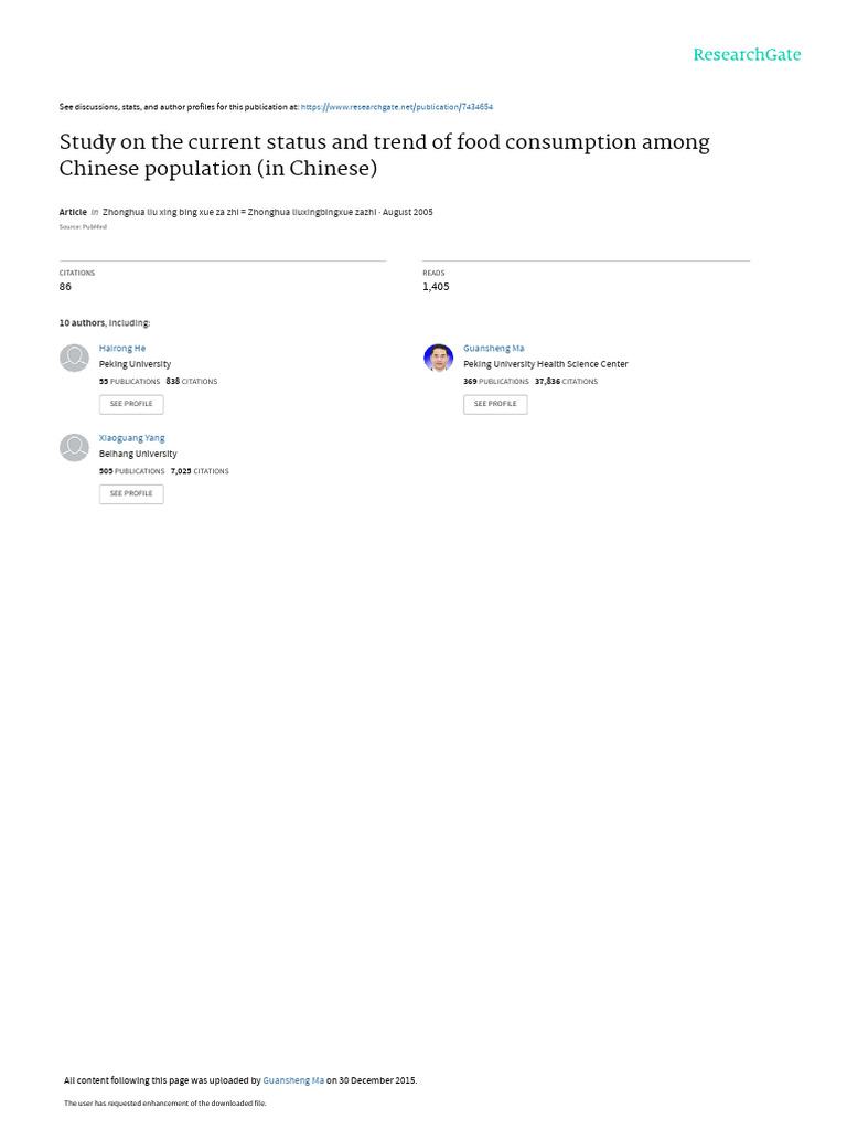 Study On The Current Status and Trend of Food Consumption Among Chinese ...