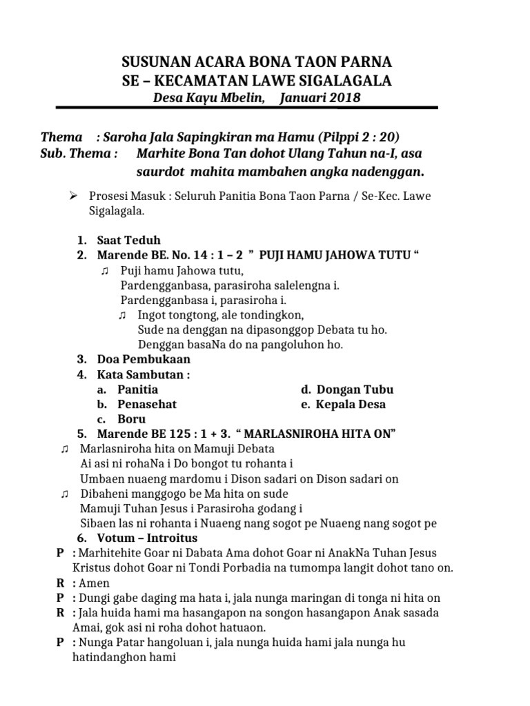 Susunan Acara Bona Taon Parna | PDF