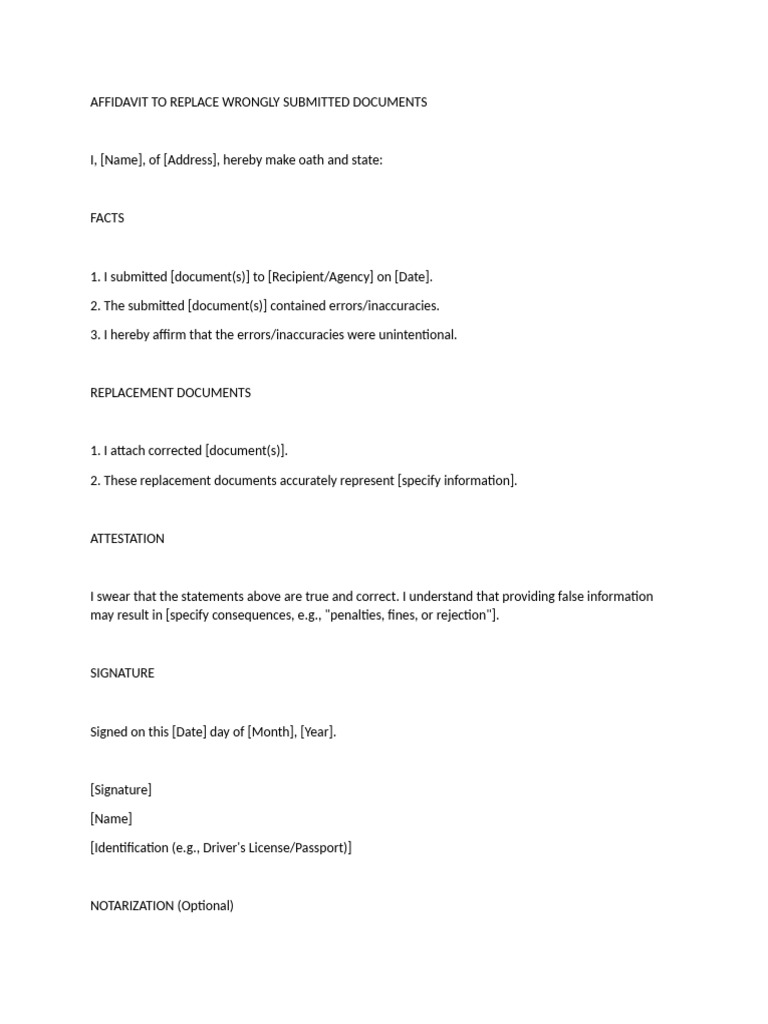 Affidavit for Document Replacement | PDF