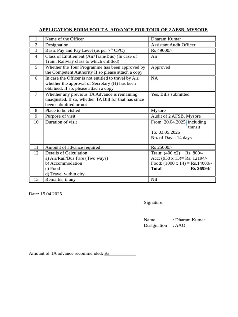 TA advance mysuru | PDF