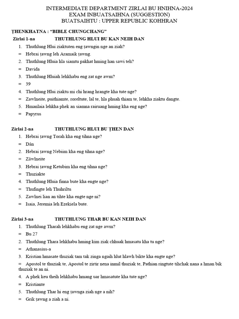 Intermediate Department Exam Suggestion | PDF