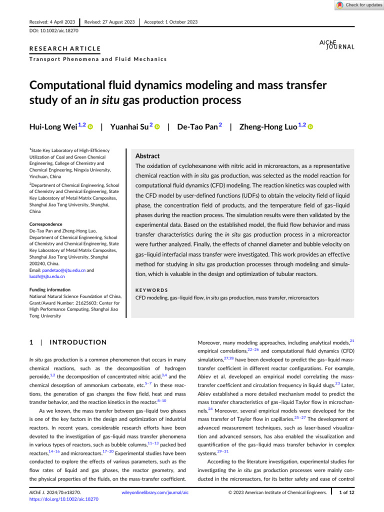 Computational Fluid Dynamics Modeling and Mass Transfer Study of An in Situ Gas Production | PDF ...
