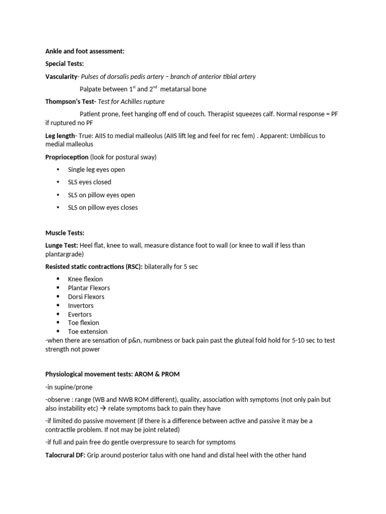 Ankle and Foot Assessment Prac Summary | PDF | Ankle | Foot