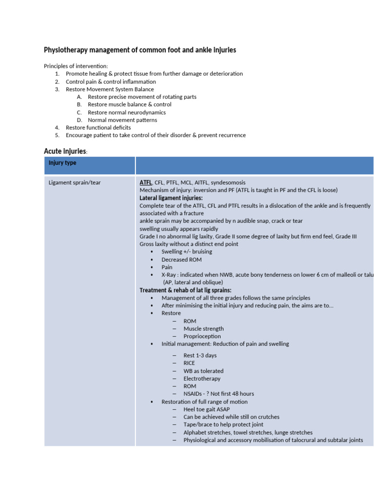 Foot and Ankle Injury Physiotherapy Guide | PDF | Ankle | Foot
