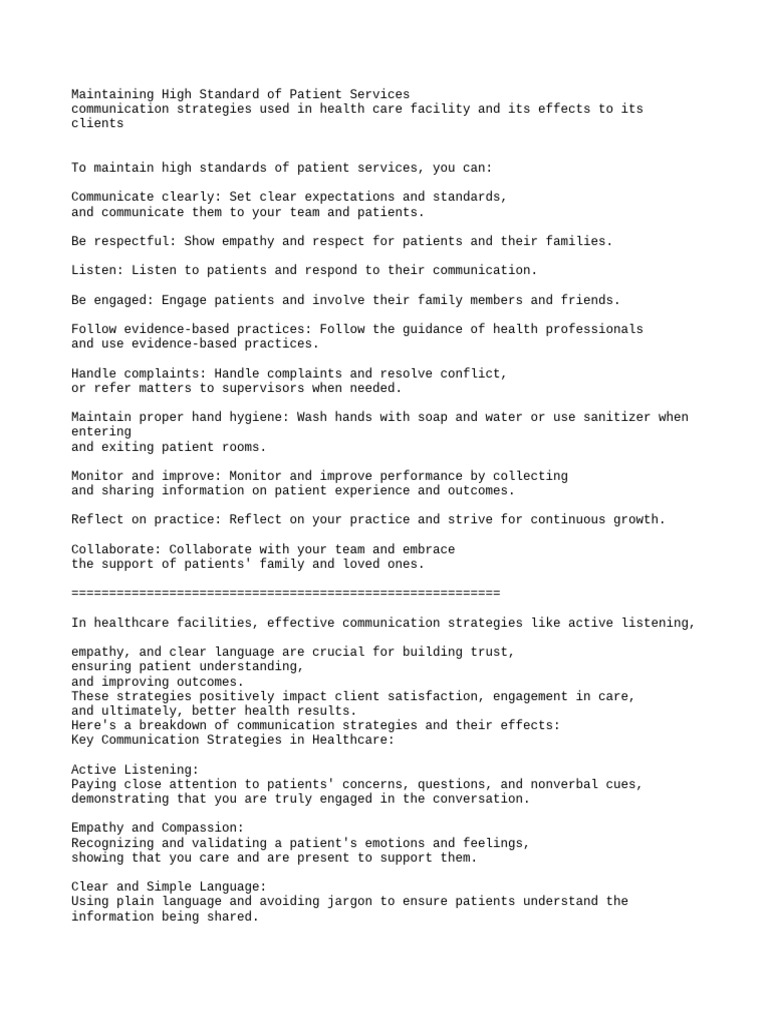 Maintaining High Standard of Patient Services | PDF | Patient ...