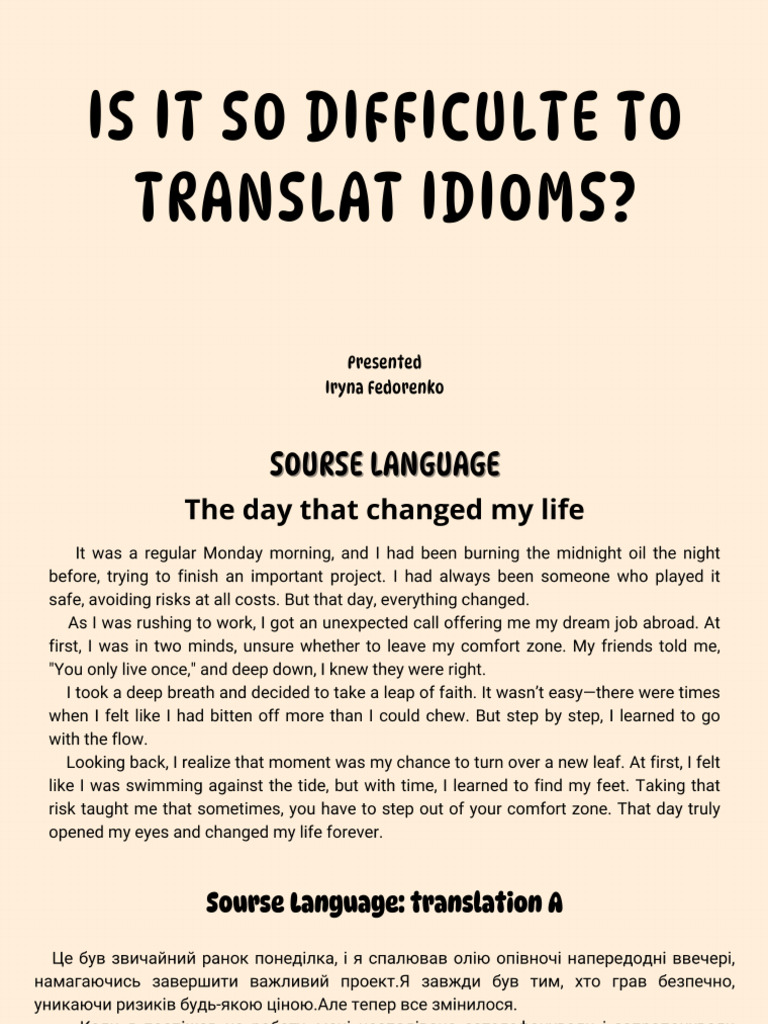 Idiom Translation. Fedorenko | PDF