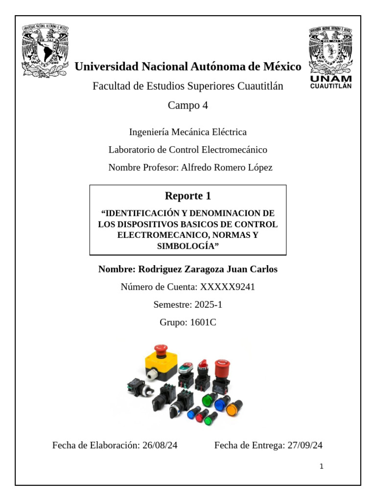 Reporte 1 Control Electromecanico | PDF | Ingenieria Eléctrica ...