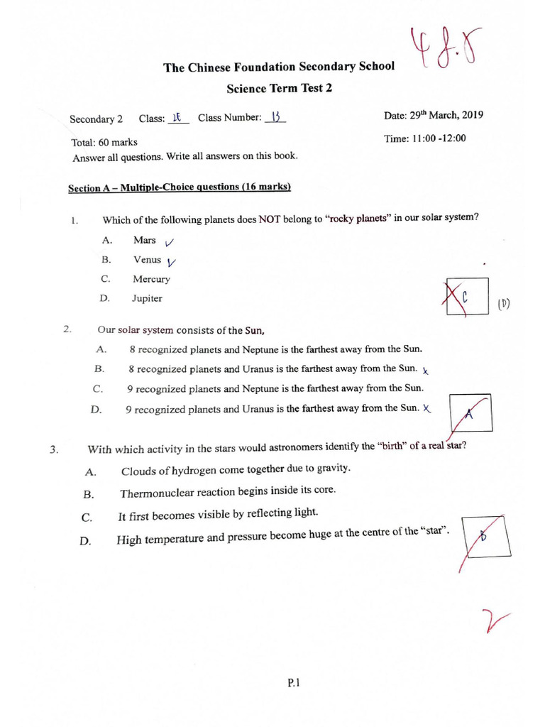 CFSS 18-19 F2 Science 2nd Term Test | PDF