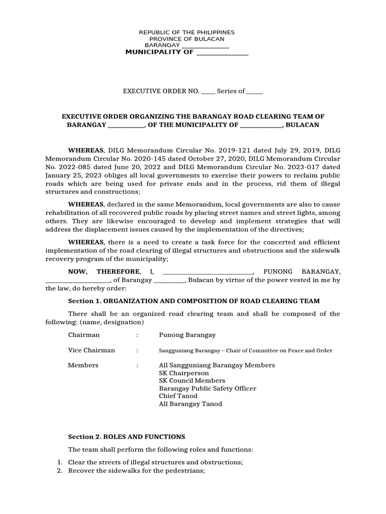 EO Barangay Road Clearing Team | PDF | Governance | Government