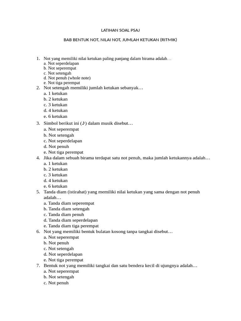 LATIHAN SOAL PSAJ BAB RITMIK | PDF