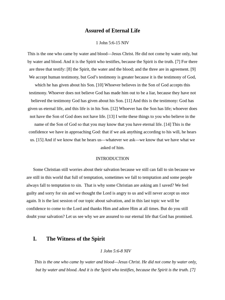 Assurance of Eternal Life in Christ | PDF | Eternal Life (Christianity ...