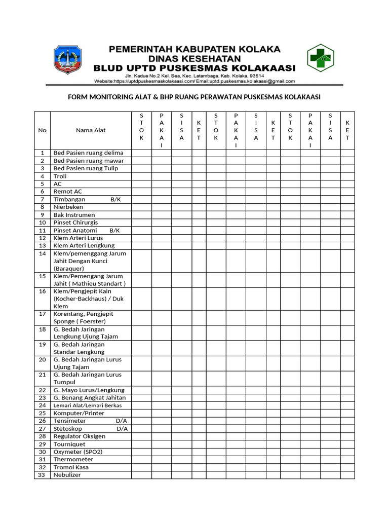 Form Monitoring Alat & BHP Ranap | PDF