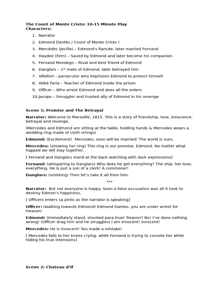 The Count of Monte Cristo Play Script | PDF | The Count Of Monte Cristo ...