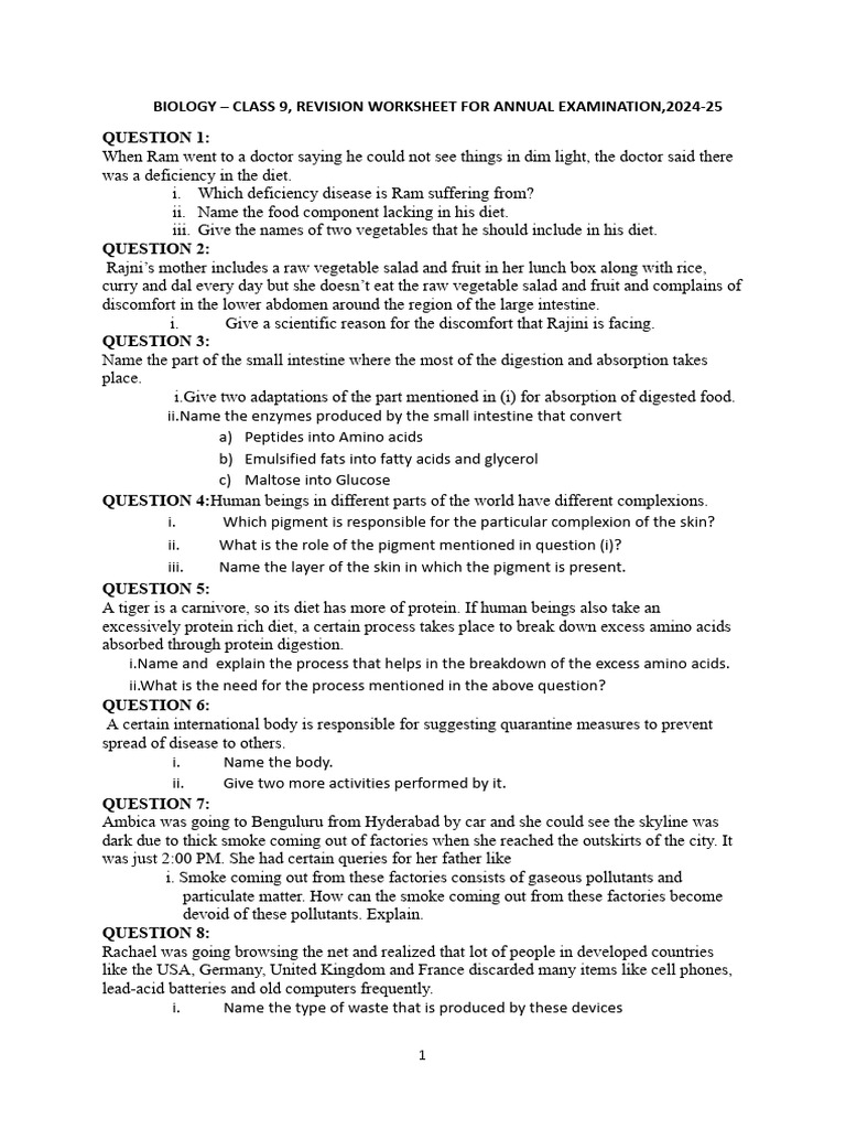 Class 9 - Biology Revision Worksheet of All The Chapters | PDF | Cell ...