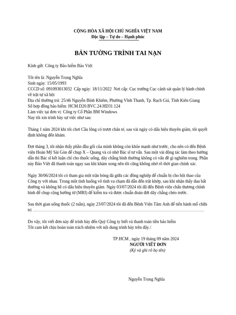 Tuong Trinh Tai Nan 10.98 | PDF