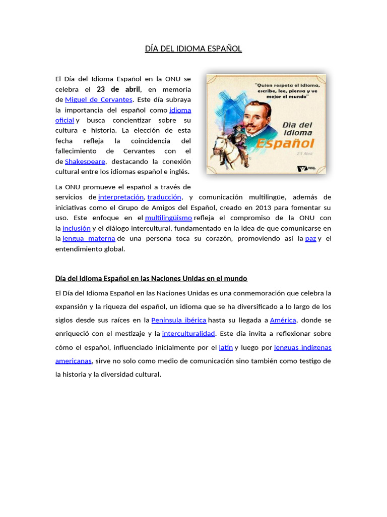Día Del Idioma Español | PDF | Lingüística | Idiomas
